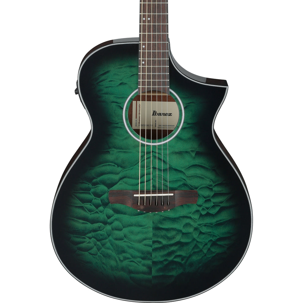 Ibanez AEWC16QA AEWC Acoustic Electric Guitar - Transparent Emerald Bu ...